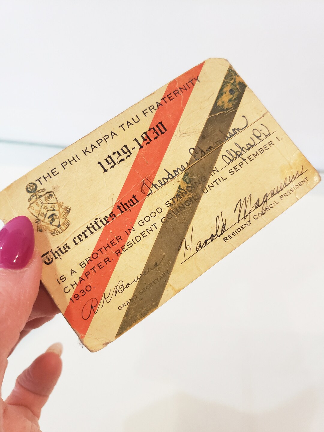 Phi Kappa Tau Fraternity Membership Card 1929-1930 - Etsy