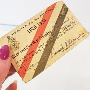 Phi Kappa Tau Fraternity Membership Card 1929-1930 - Etsy