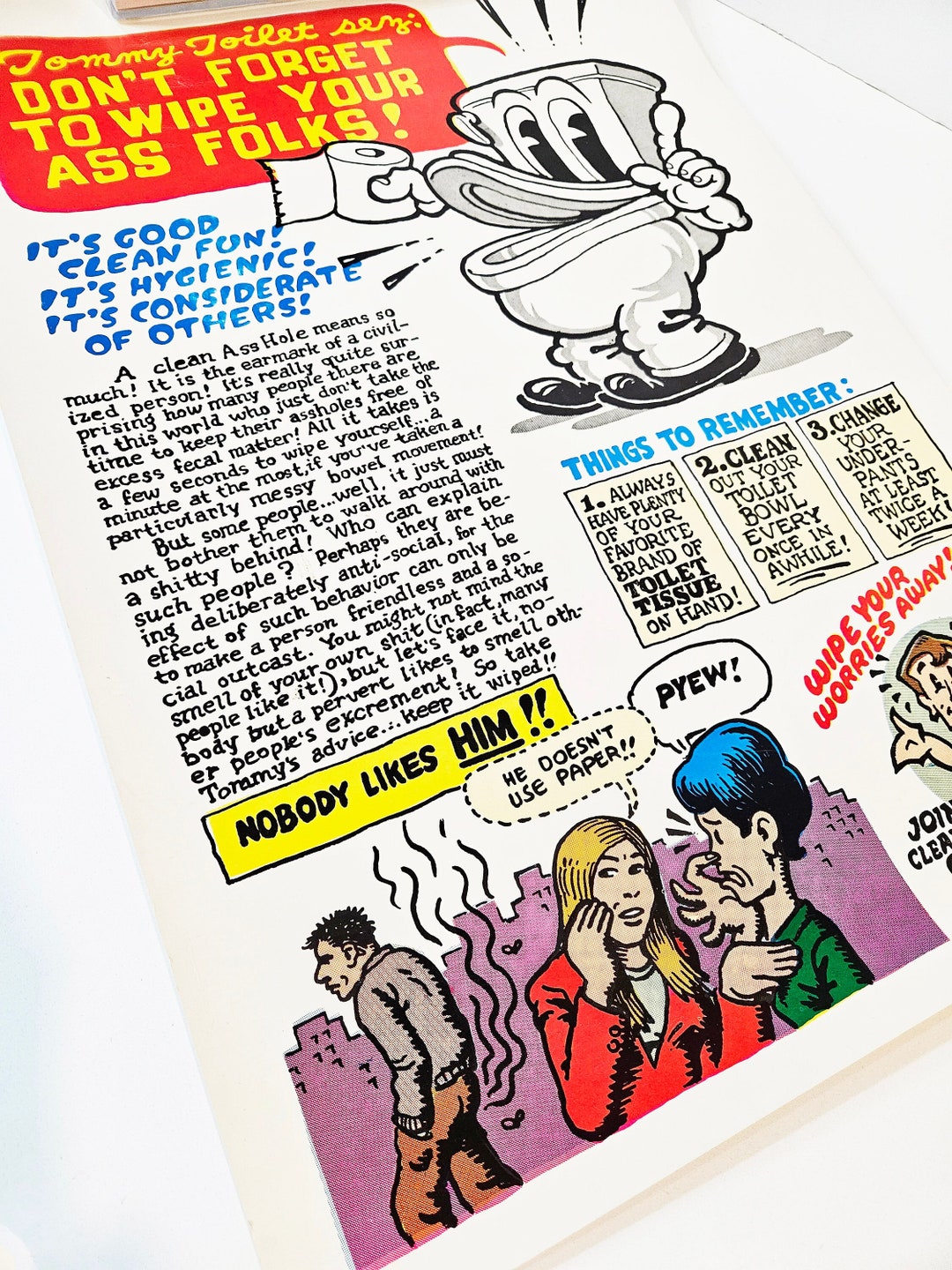 R Crumb Poster - Tommy Toilet Sez Don't Forget to Wipe - Vintage ...