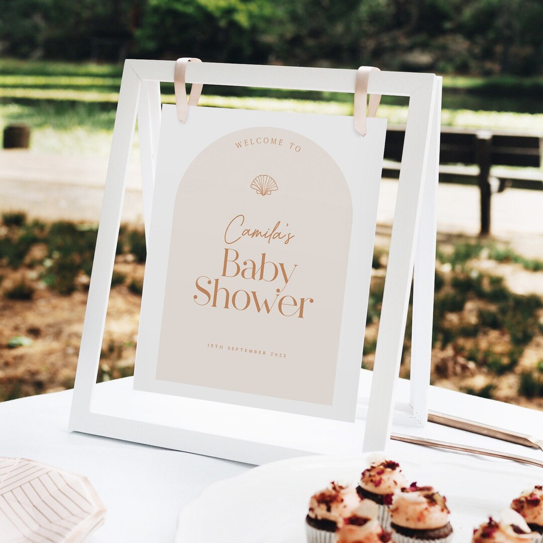 Baby Shower Welcome Sign • Boho Beach Baby Shower Sign • Shell Welcome ...