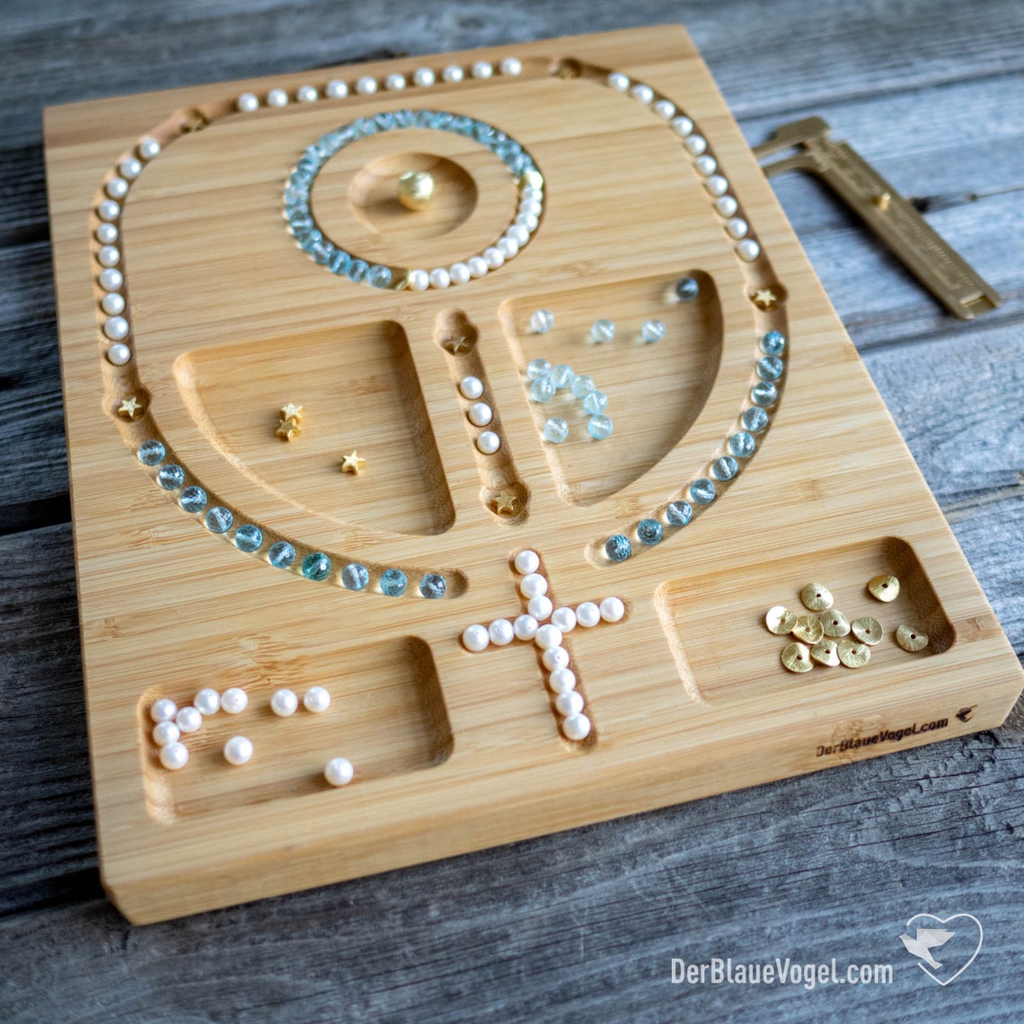 Wooden rosary board with grooves and bead pans for | Etsy