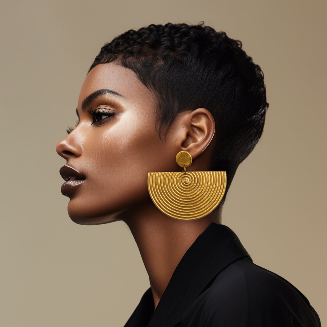 Big Half Moon Hoop Earrings Gold Spiral Swirl Semi Circle Large African ...