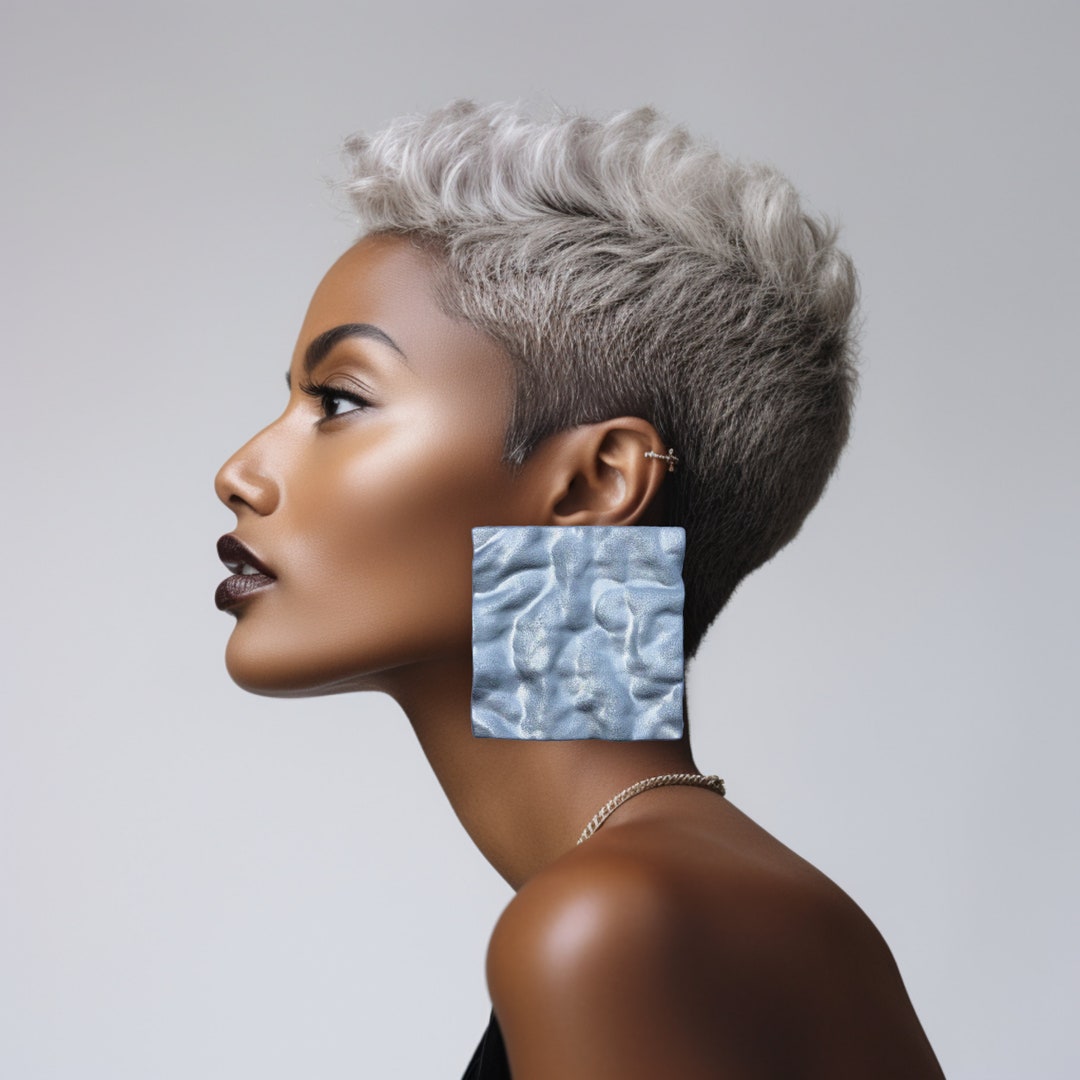 Big Crumpled Square Earrings Silver Geometric Large African Statement ...