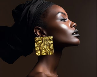 Big C Square Earrings Gold Geometric Large African Statement Trible ...