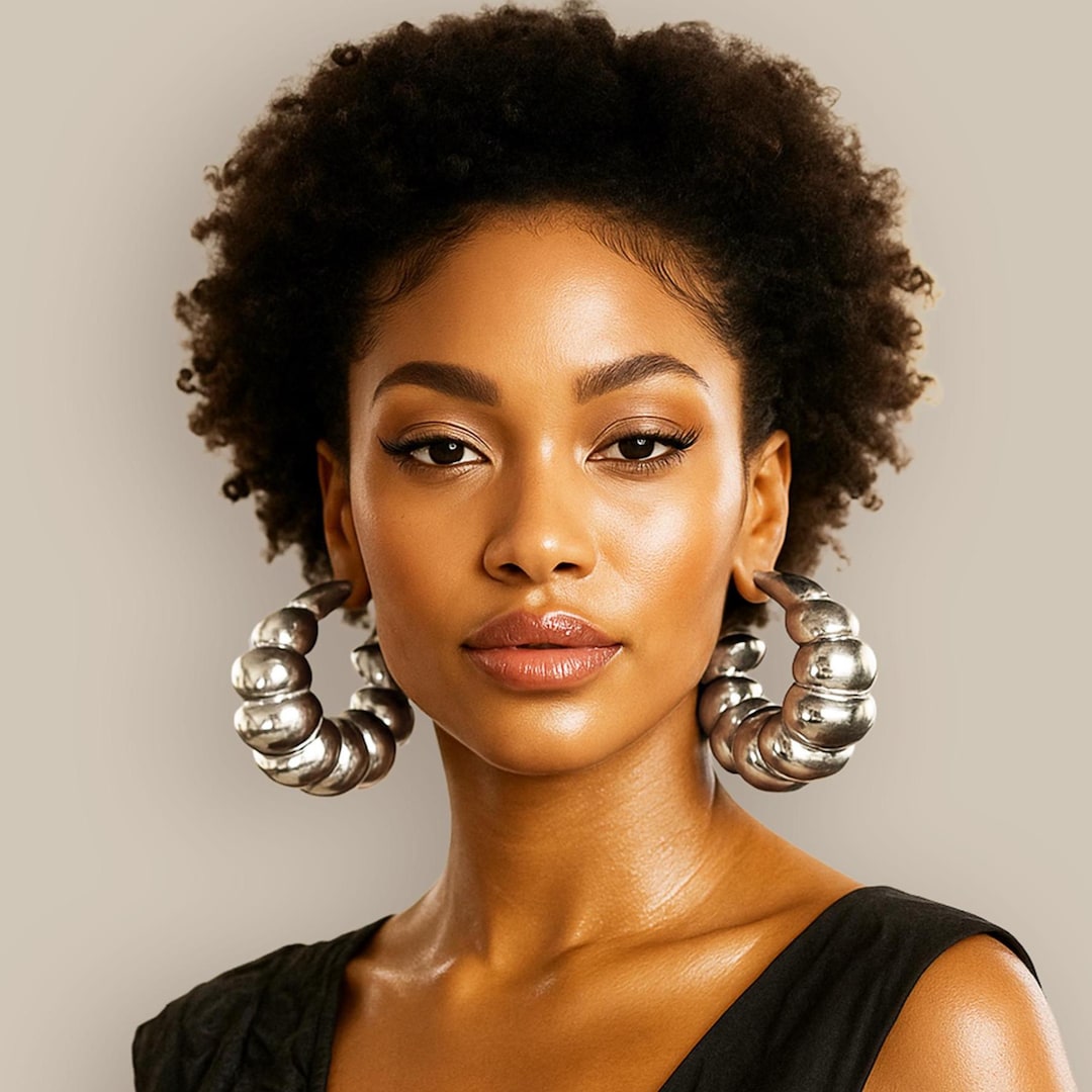 Silver Statement Big Hoop Earrings: Bold African Chunky Bohemian ...