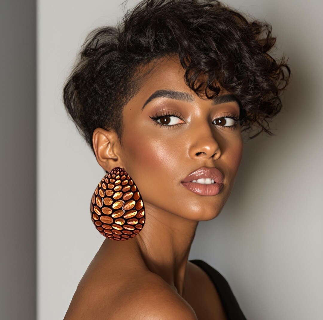 Large Rose Gold Animal Print Earrings: Bold Boho African Statement ...