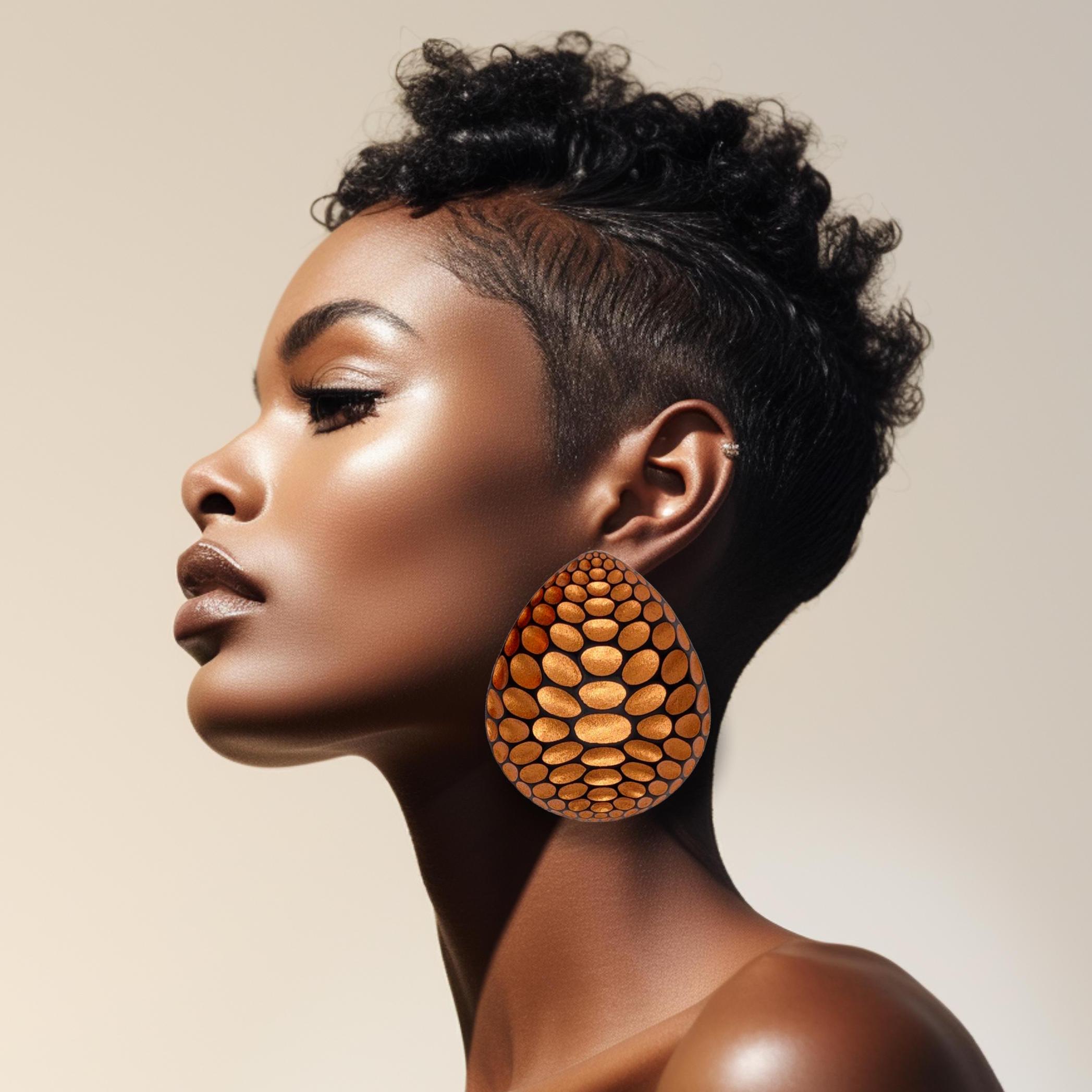 Large Rose Gold Animal Print Earrings: Bold Boho African Statement ...