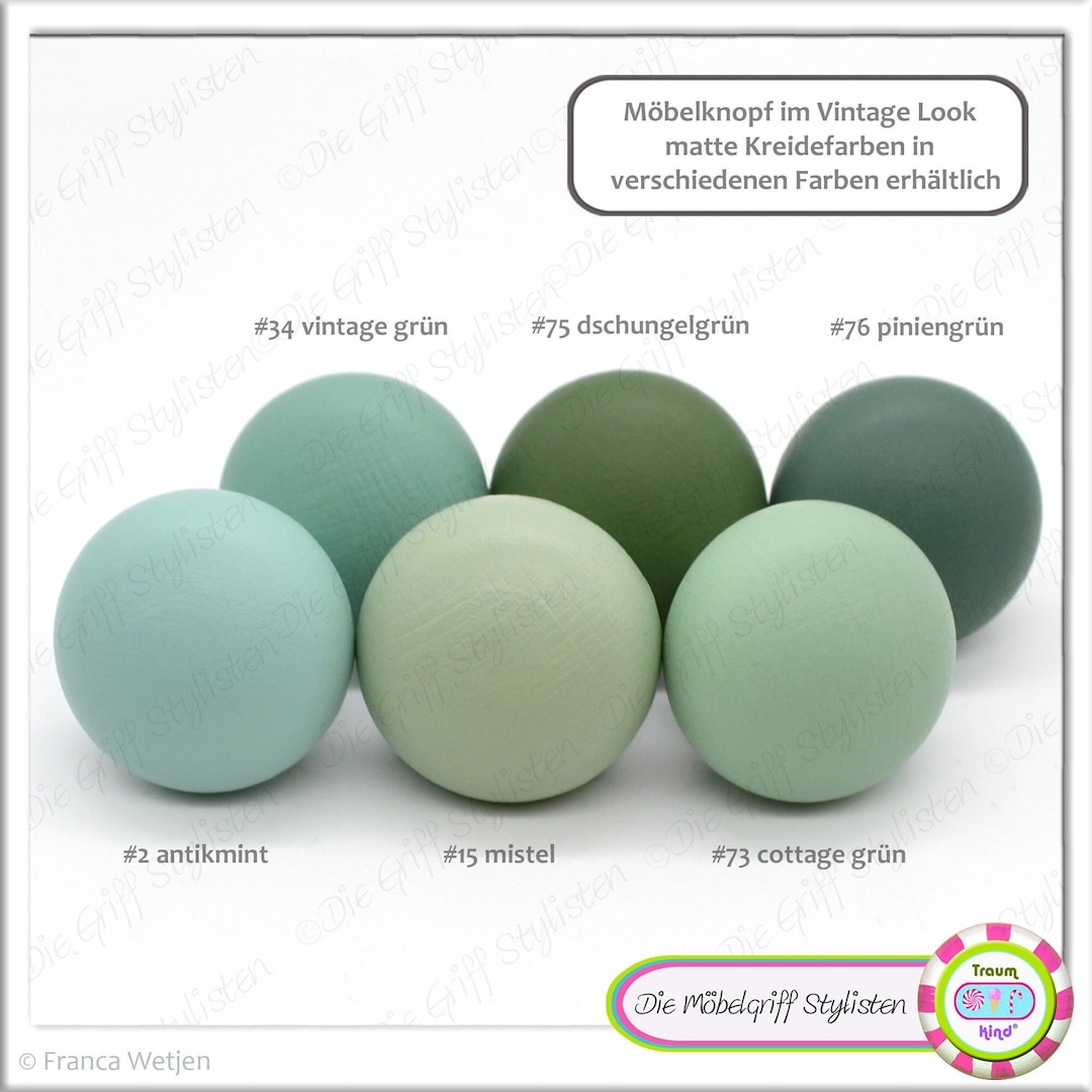 6 Vintage Shabby Style Door Knobs Frosted Matt Plain Wood Beech Green ...