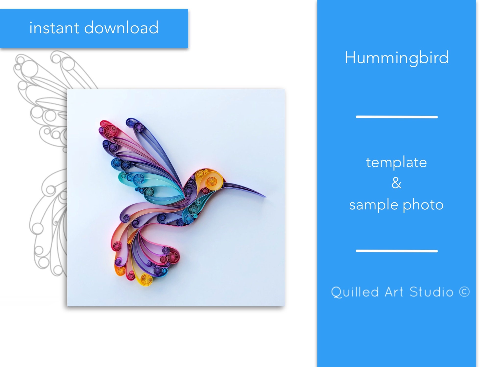 Template of the Hummingbird Paper Quilling Artwork - Etsy