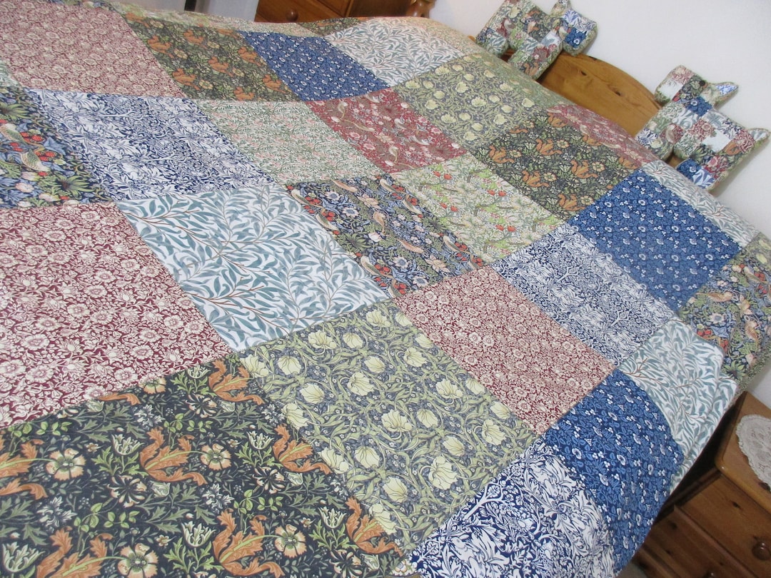 William Morris Quilted Patchwork Throw, With Eight Morris Designs, Single, Double King Bed Sizes ...