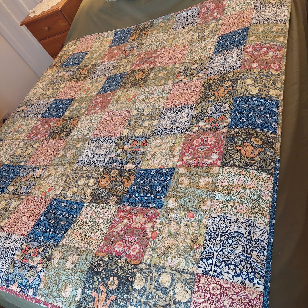 William Morris Quilted Patchwork Throw, Square Blanket With Eight Morris Designs - Etsy UK