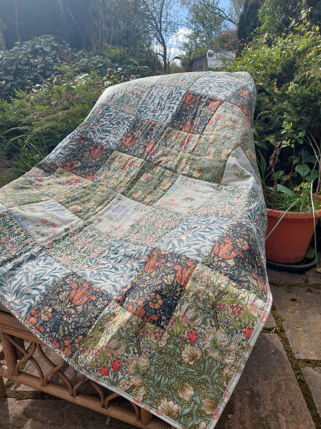 William Morris Cotton Quilted Patchwork Blanket Throw Green - Etsy