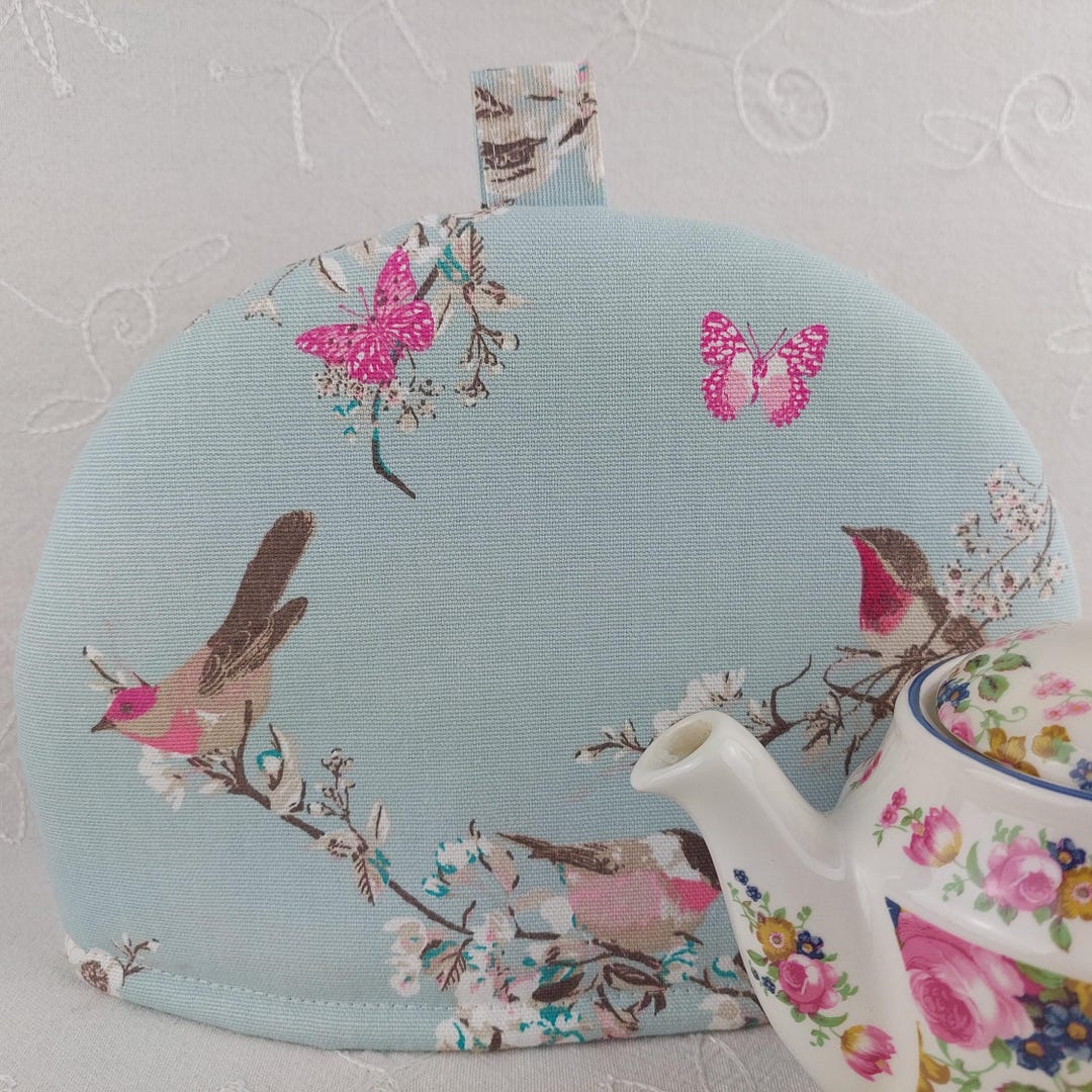 Duck Egg Blue Tea Cosy: Birds & Butterflies Cotton, Small Teapot - Etsy