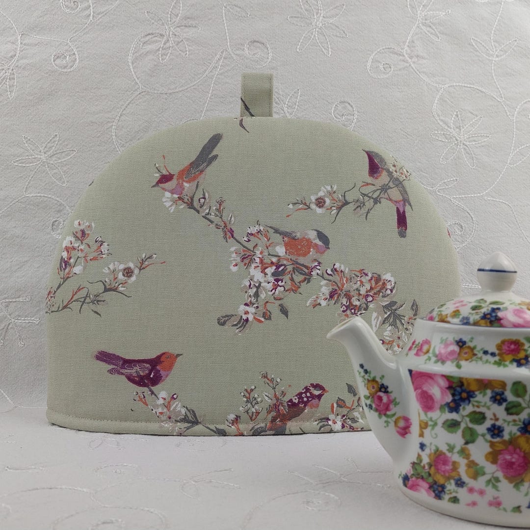 Sage Green Tea Cosy: Birds & Butterflies Fabric Teapot Cozy Cover - Etsy