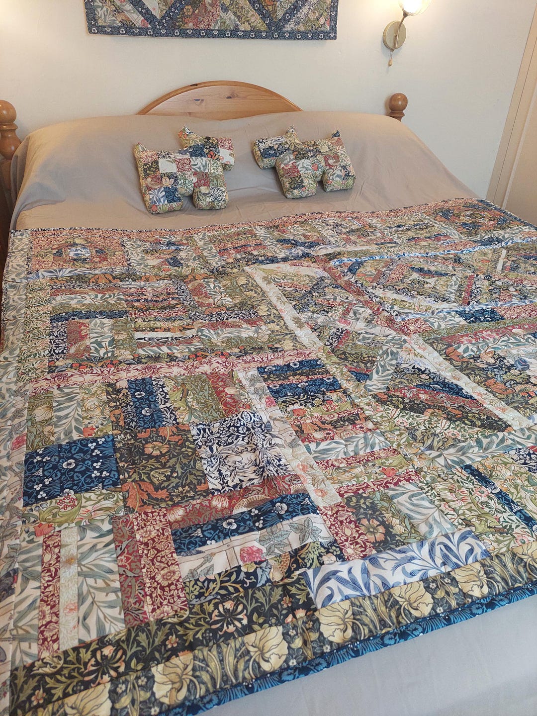 William Morris Patchwork Quilt, Unique One-off Original Throw, Handmade Blanket With Twelve ...