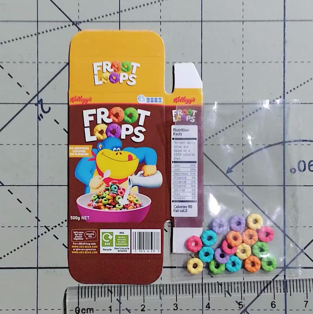 4 Styles - 1/6 Dollhouse Miniature Cereal Box / Colouful Rainbow Fruit ...