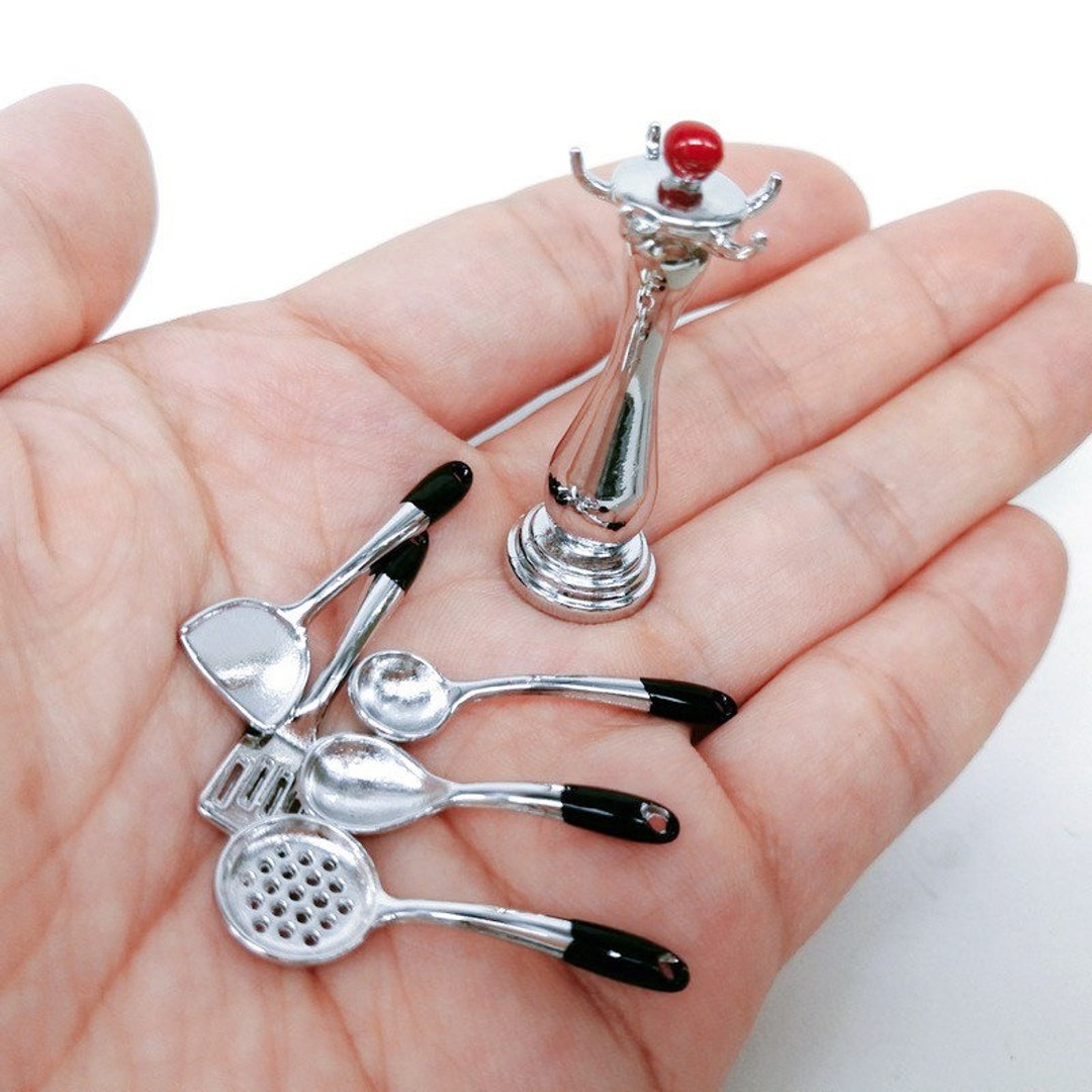 1/12 1/6 Dollhouse Miniature Metal 5 Kitchen Utensils With Stand Set ...