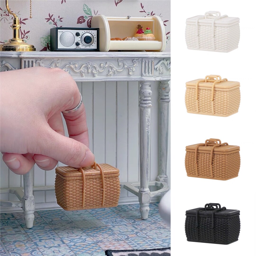 4 Colours - 1/6 Dollhouse Miniature Openable Rattan Basket With Handles ...