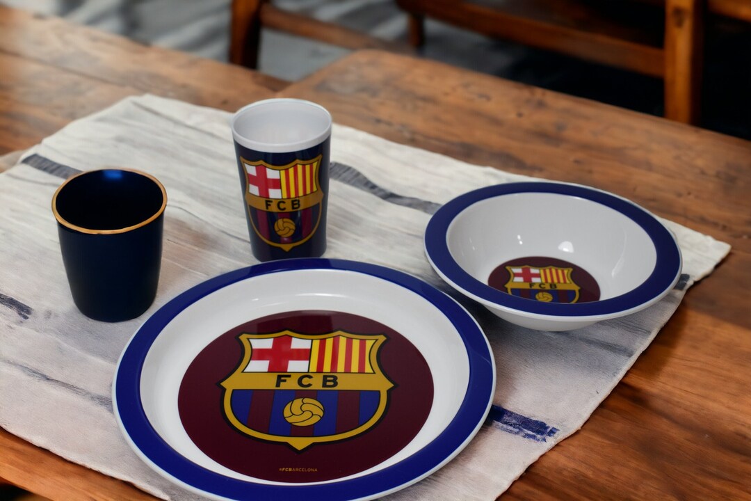 FC Barcelona 3 Piece Children Melamine Dining Set Dishes Food Kids FCB ...