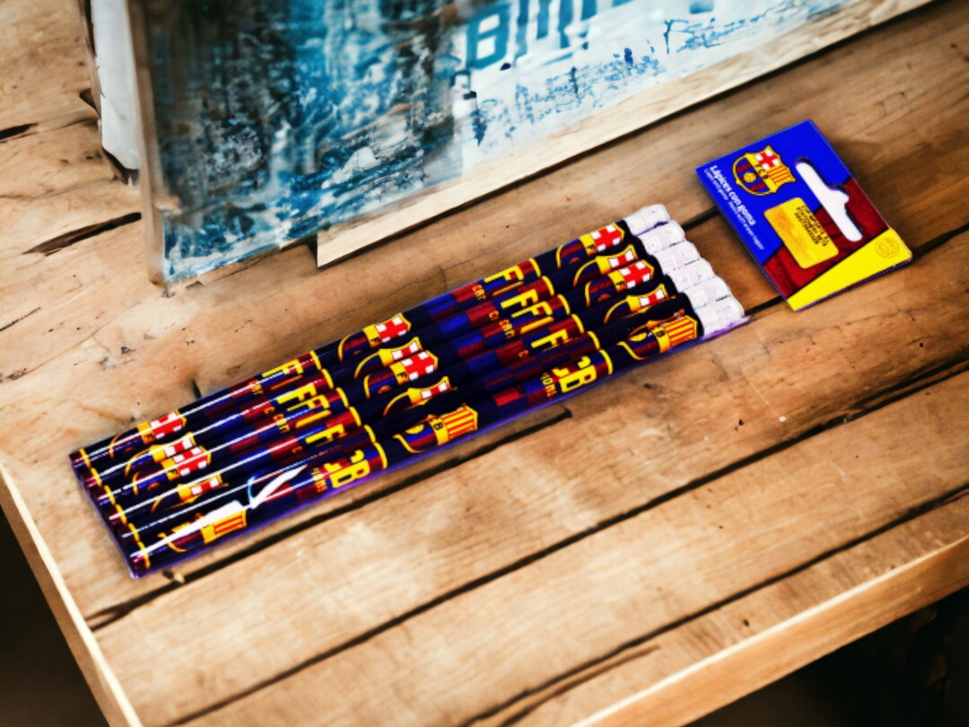 FC Barcelona Pencils Pack Official School Students Wooden Eraser ...