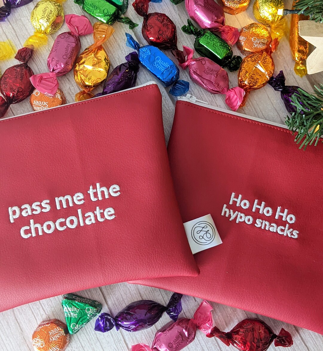 Christmas Embroidered Zip Zipper Pouch Red Vegan Leather Cute White ...