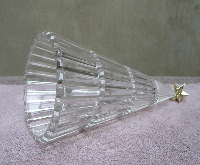 Awesome Clear Pressed Glass Cone or Christmas Tree W/gold Pointed Metal ...