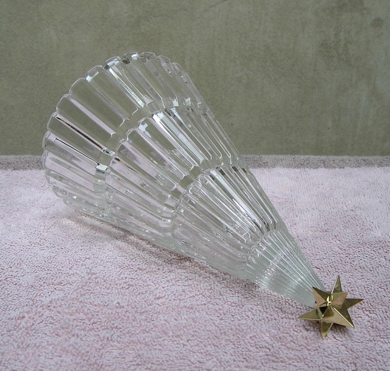 Awesome Clear Pressed Glass Cone or Christmas Tree W/gold Pointed Metal ...