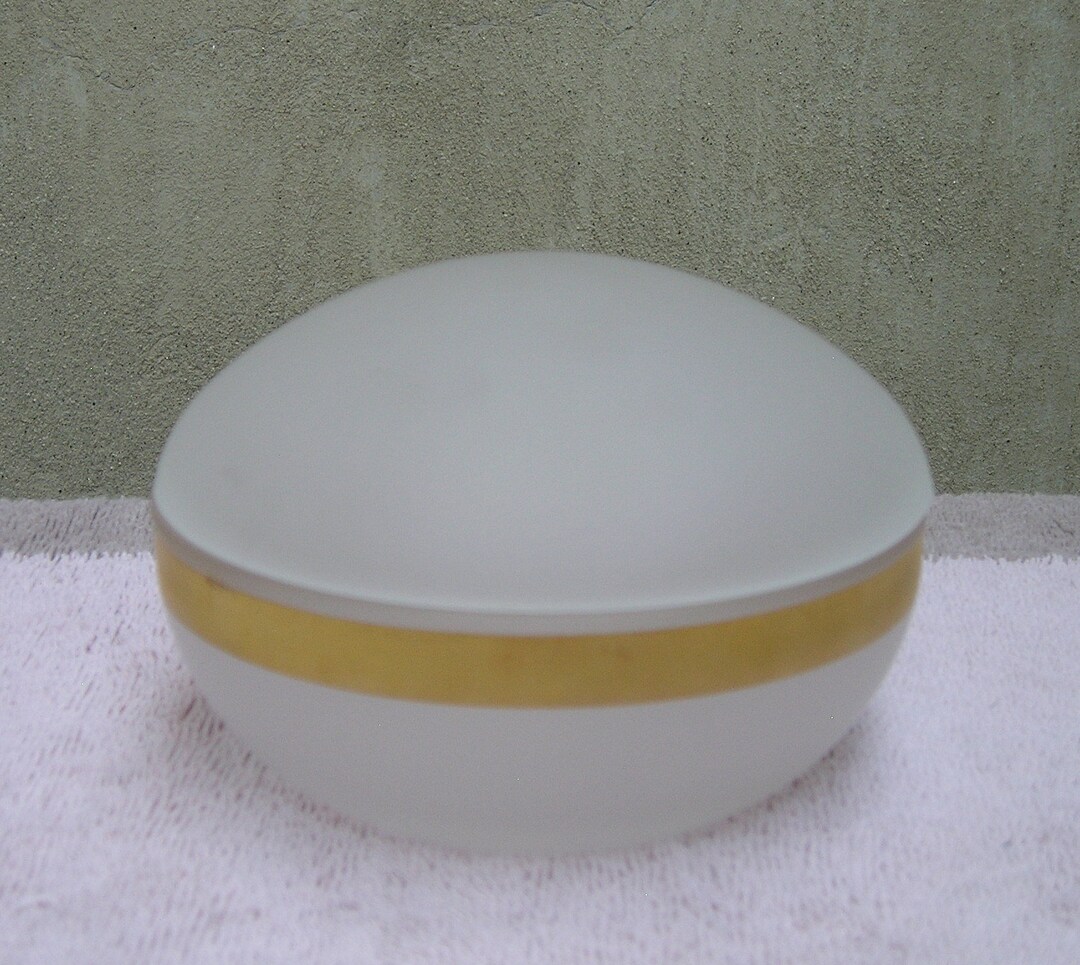 Domed Covered Frosted Satin Glass Vanity Powder Bowl W/gold Band ...