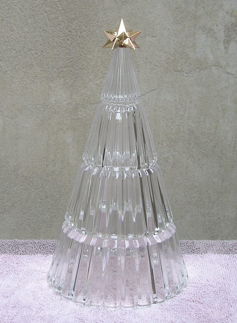 Awesome Clear Pressed Glass Cone or Christmas Tree W/gold Pointed Metal ...