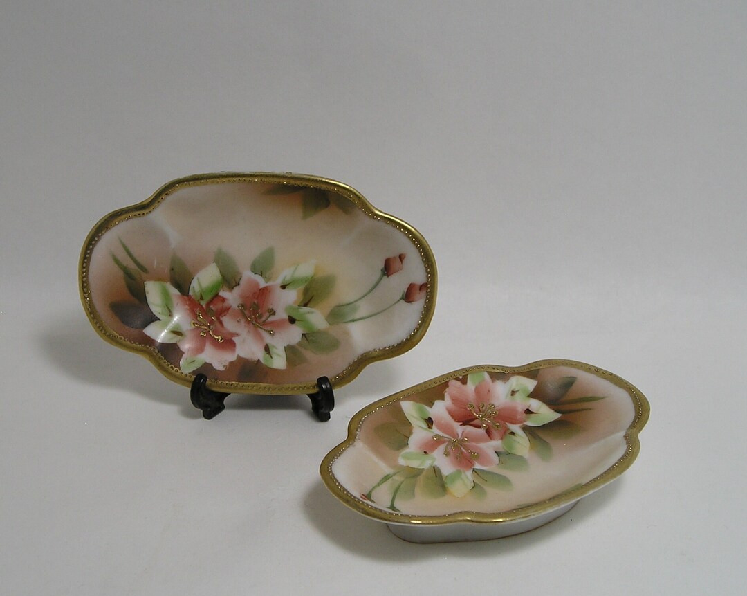 2 Beautifully Done, Small Hand Painted "nippon" Porcelain Oval Dishes W ...