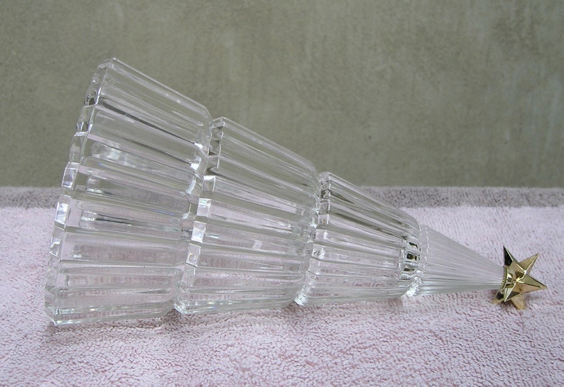 Awesome Clear Pressed Glass Cone or Christmas Tree W/gold Pointed Metal ...