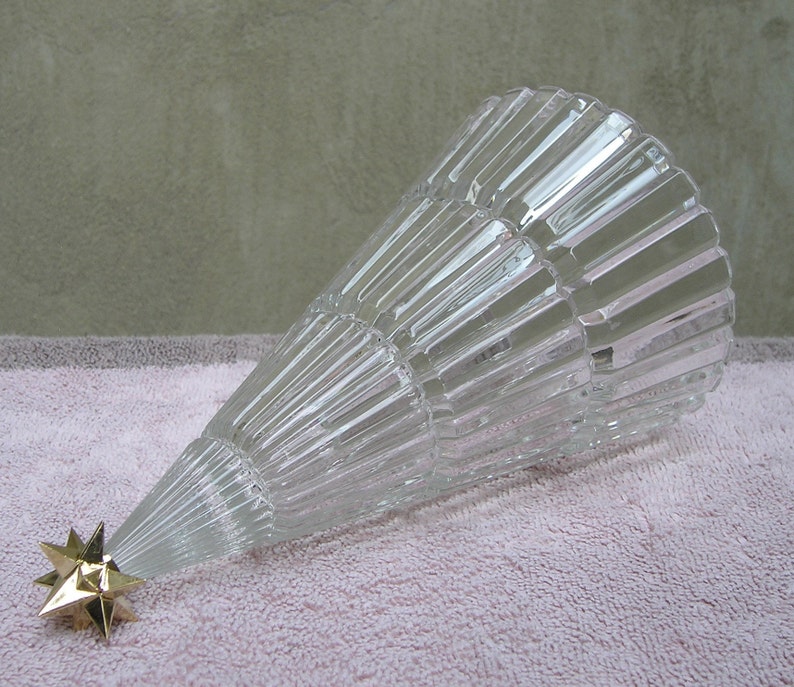 Awesome Clear Pressed Glass Cone or Christmas Tree W/gold Pointed Metal ...