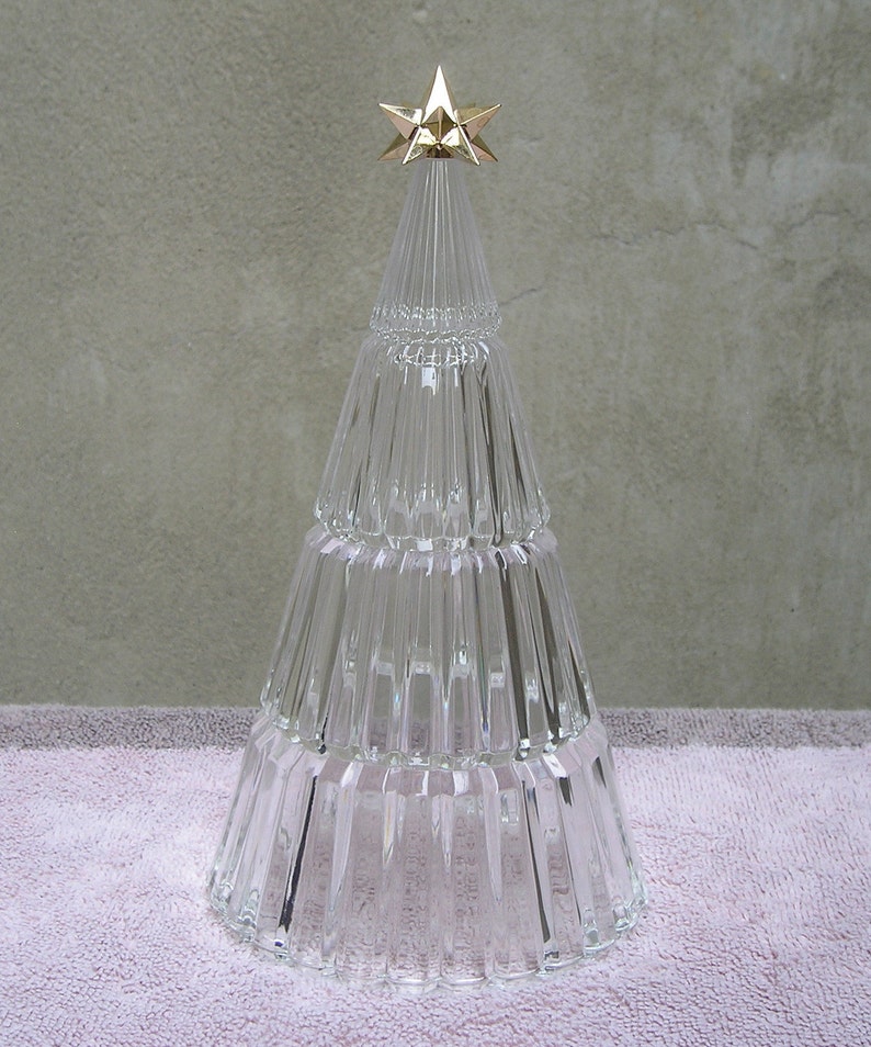 Awesome Clear Pressed Glass Cone or Christmas Tree W/gold Pointed Metal ...