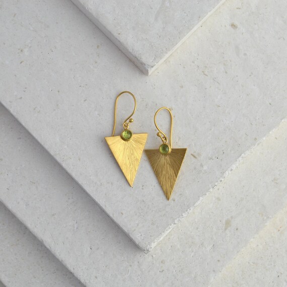 Triangle Sun Ray Earrings With Natural Gemstone 18ct Gold or - Etsy