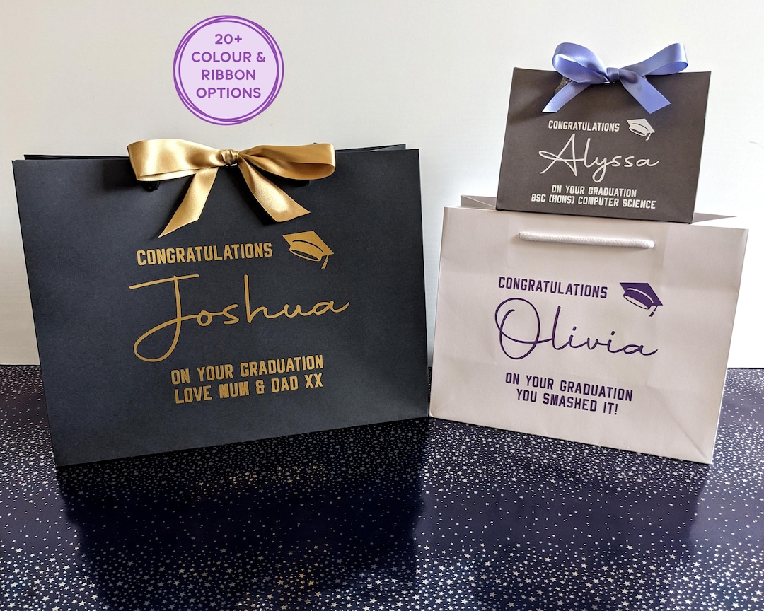Graduation Gift Bag: Personalised Gift Bags With Ribbon, Graduate Gift ...