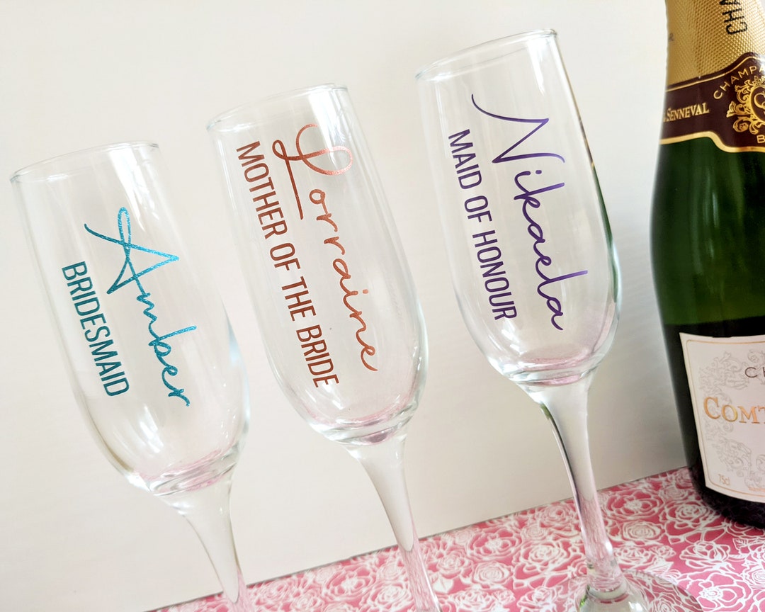 Personalised Wedding Glass Decals: Champagne Flute Stickers With Name ...