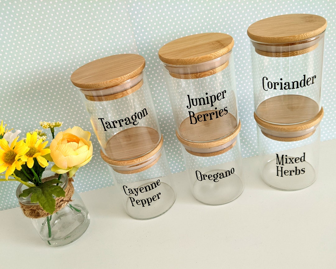 Spice Jars With Labels: Glass Jars, Bamboo Lids - Etsy