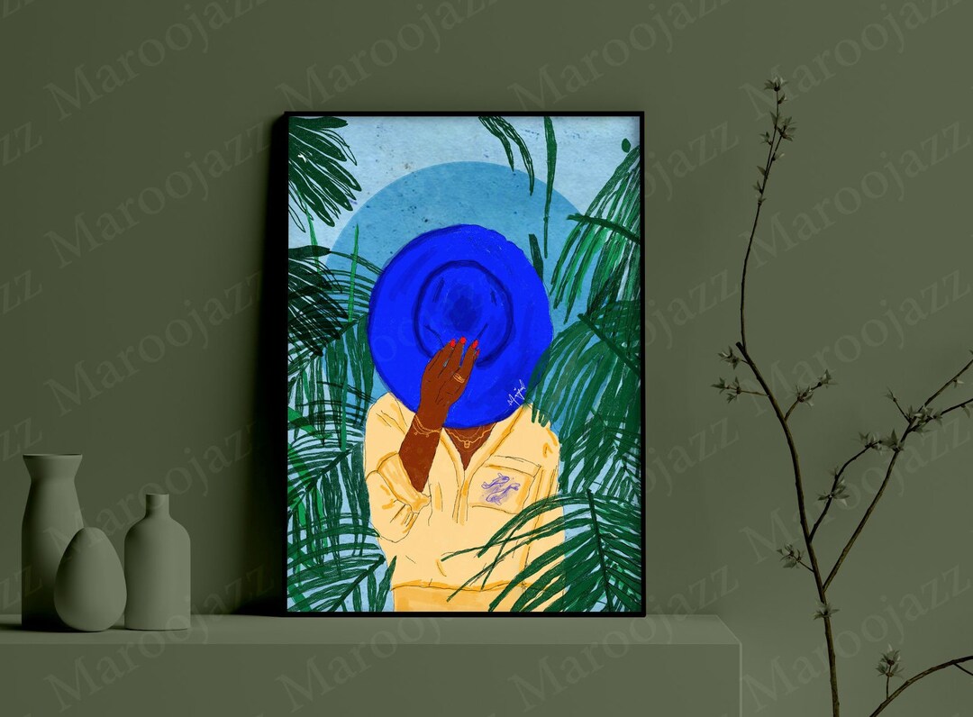 Black Girl Monstera Art Print, Eclectic Botanical Illustration (digital ...