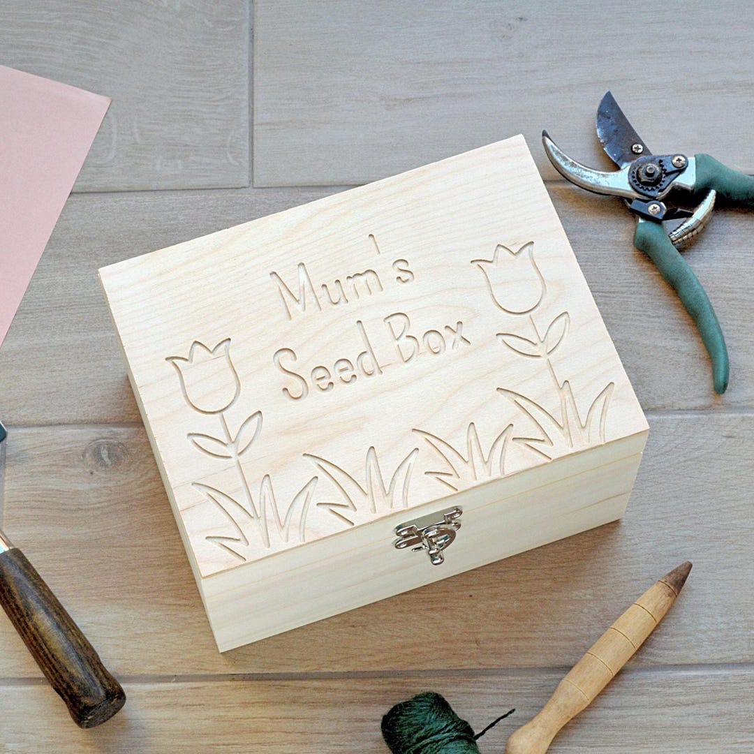 Personalised Wooden Seed Box: Engraved Garden Storage - Etsy