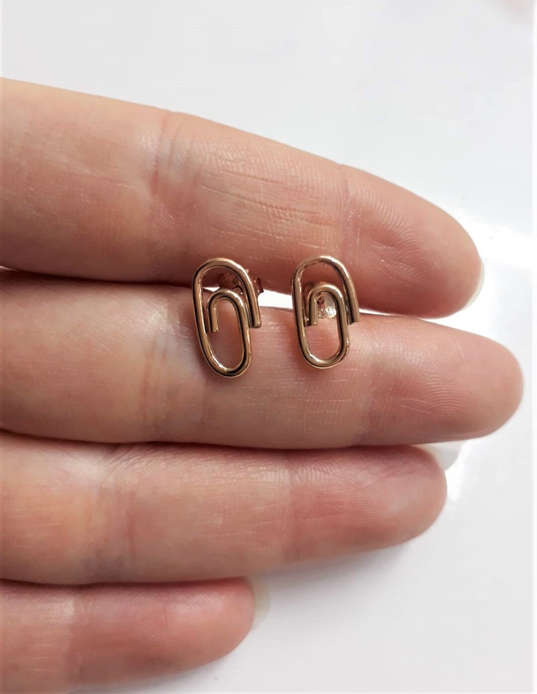 Tiny Paper Clip Stud Earrings in 925 Sterling Silver - Etsy