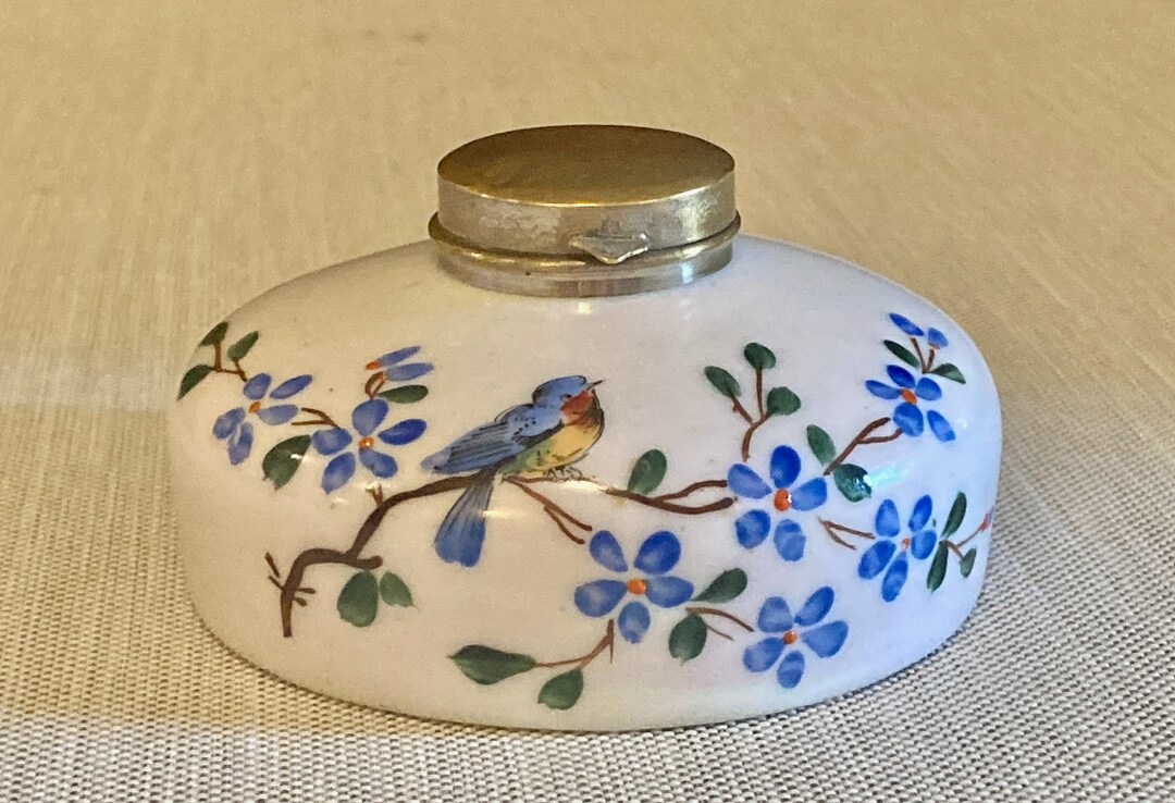 Victorian Era Porcelain Era Inkwell Featuring a Hand Painted - Etsy