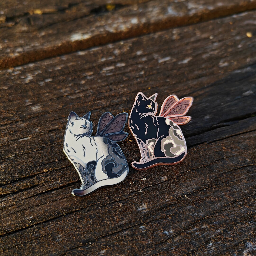 Fairy Cat HARD ENAMEL PIN Glow, Glitter, Stainless Glass, Transparent, Cat, Animal Lover, Fairy ...