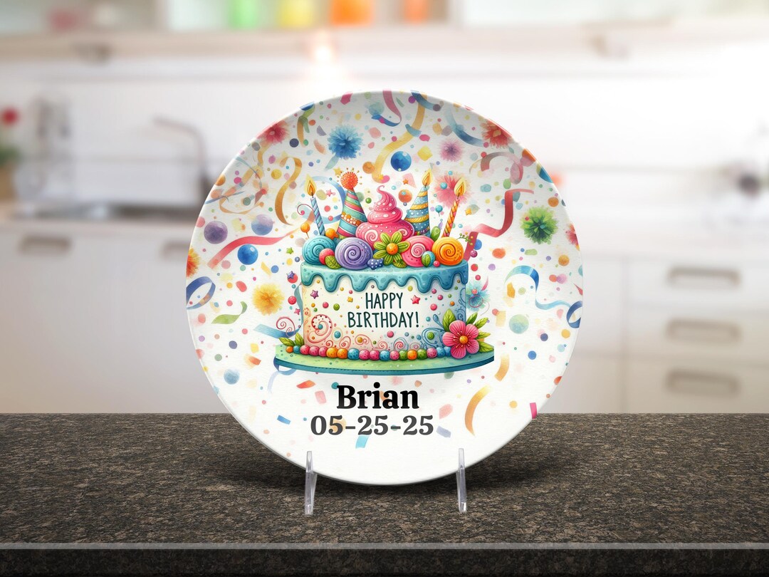 Personalized Happy Birthday Plate, Custom Name Date Birthday Party ...