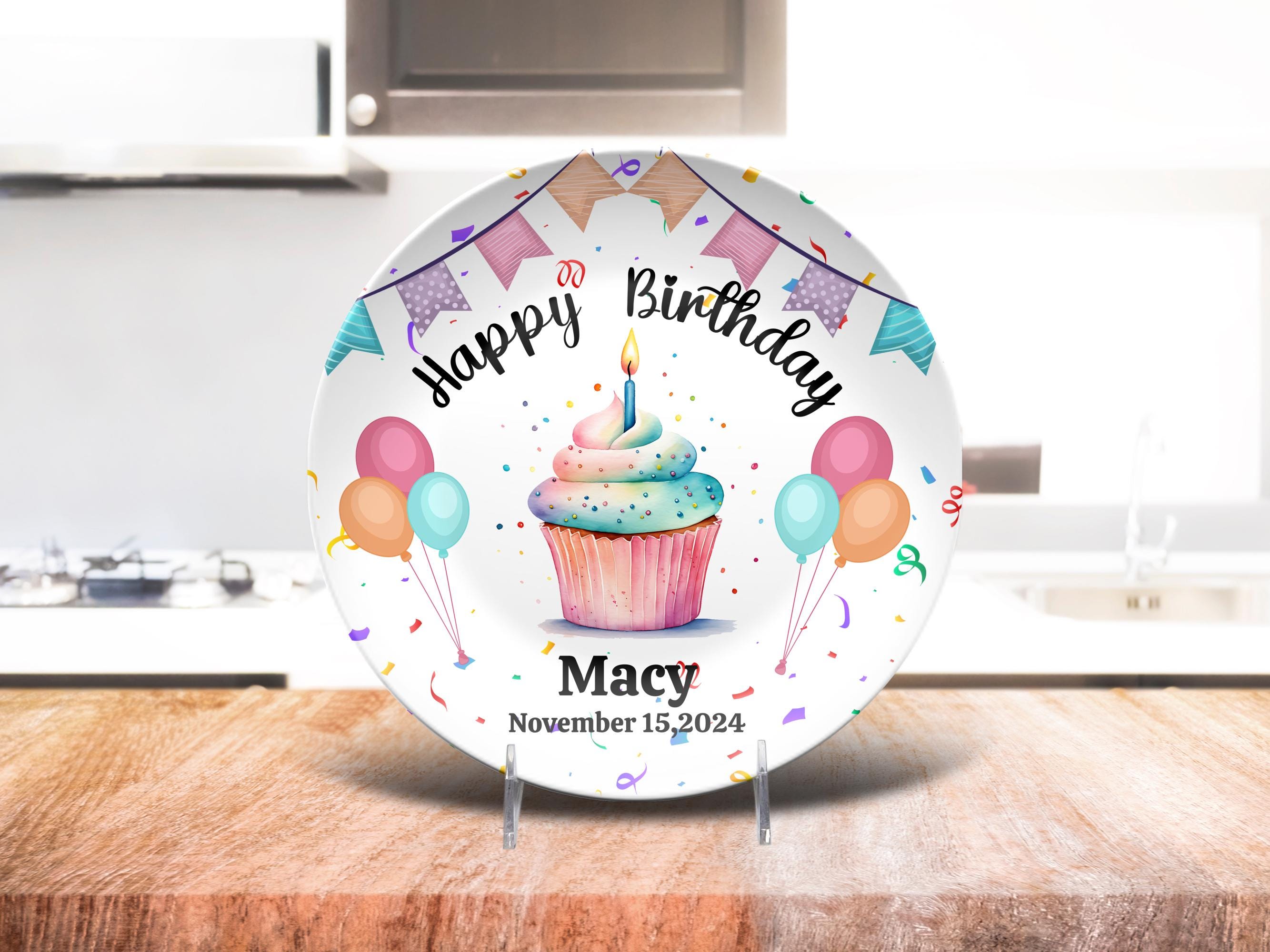 Personalized Happy Birthday Cake Plates, Custom Birthday Party Plates ...