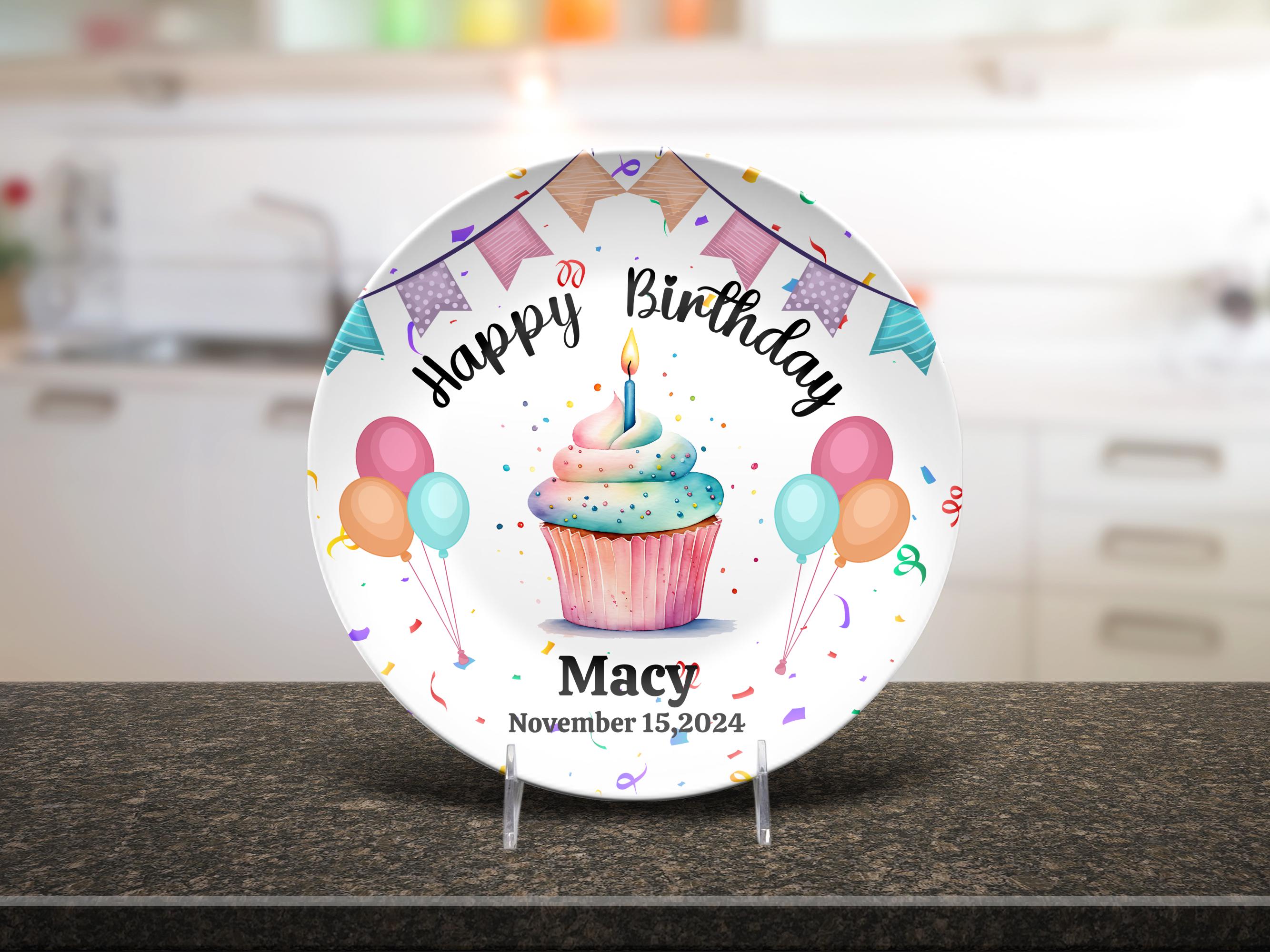 Personalized Happy Birthday Cake Plates, Custom Birthday Party Plates ...