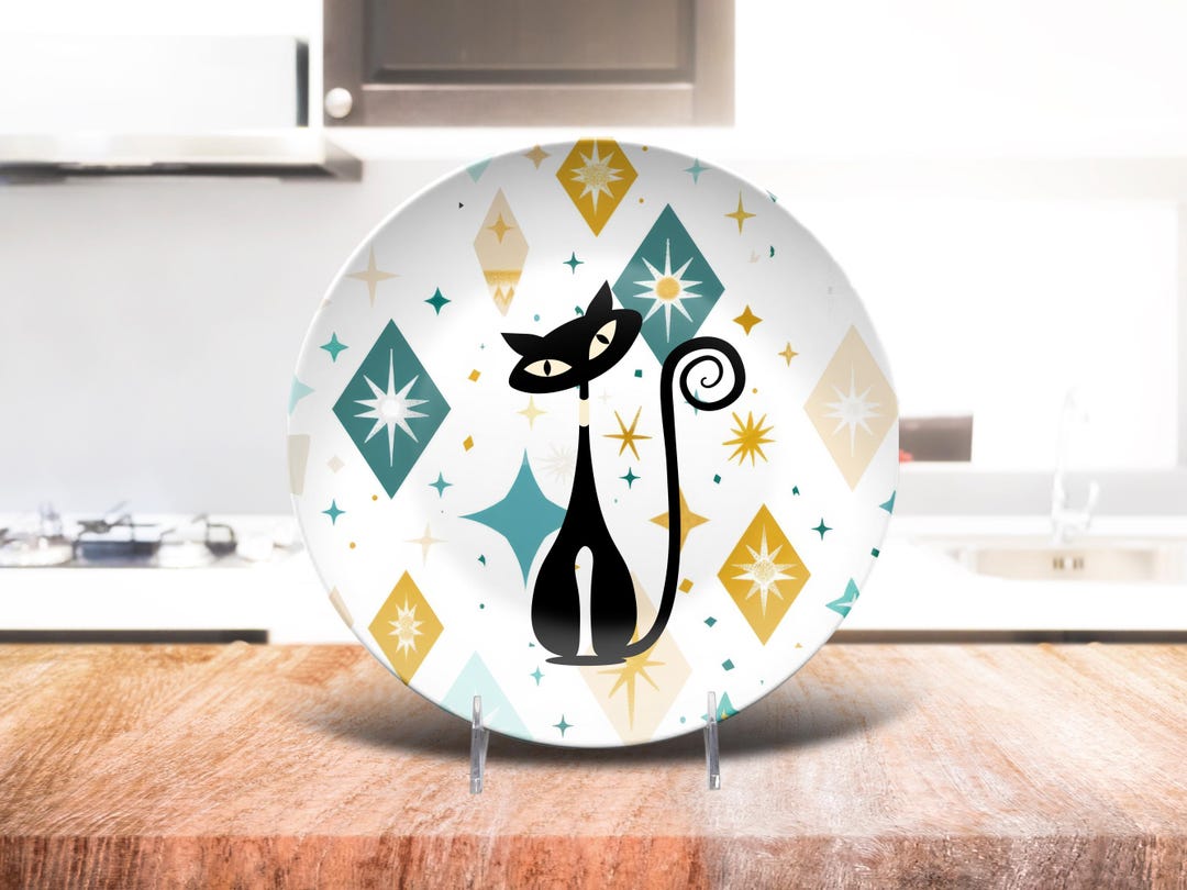 Retro 60s Atomic Cat Decor, Mid Century Modern Plate, Retro 1960's ...