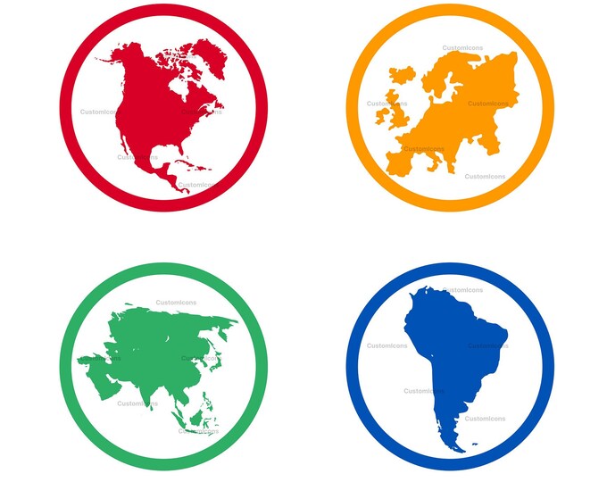 Custom Colored Circle Continent Icons - Etsy