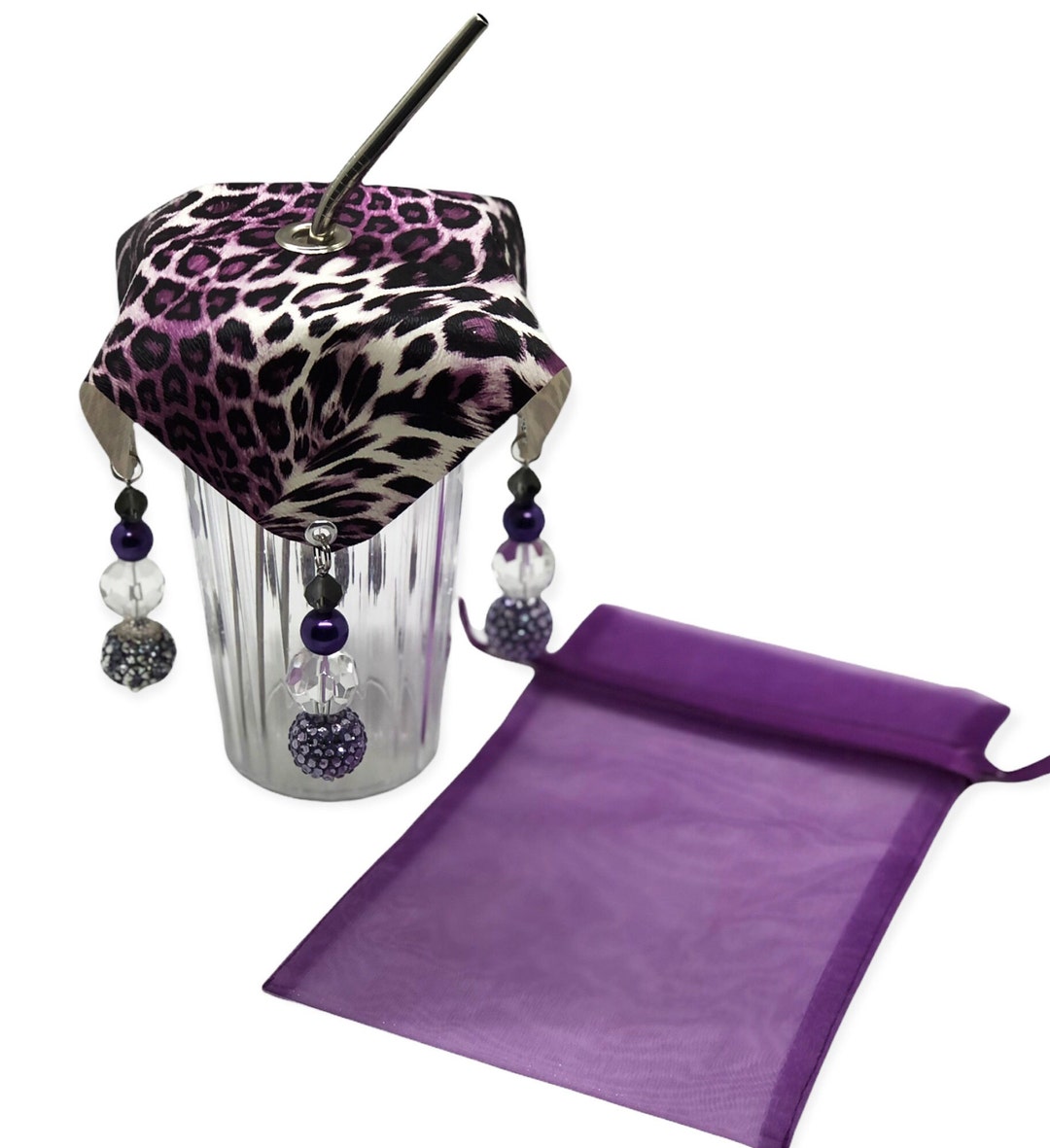 Purple Leopard Print Drink Cover – Animal Print Decor – Chic Table ...