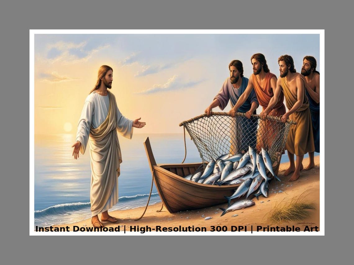 Jesus and the Miraculous Catch of Fish - Bible Story Wall Art ...