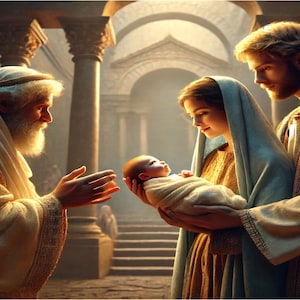 Holy Family Presentation at the Temple. Mary and Joseph With Jesus ...